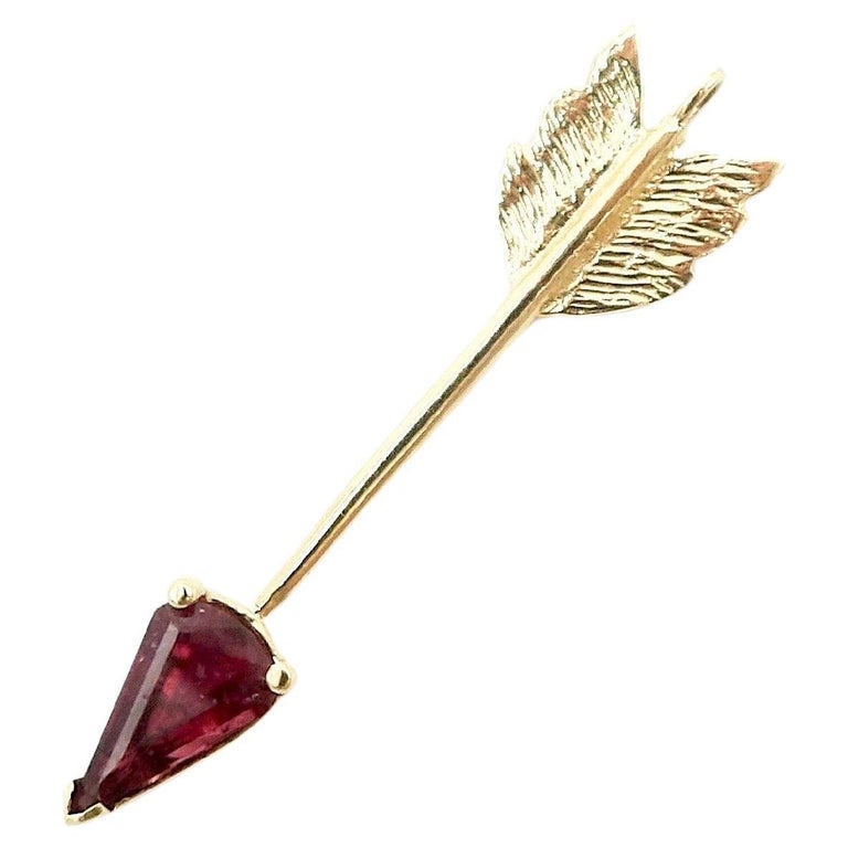 Signature 14K Gold Pink Tourmaline Arrow Pendant For Sale at 1stDibs