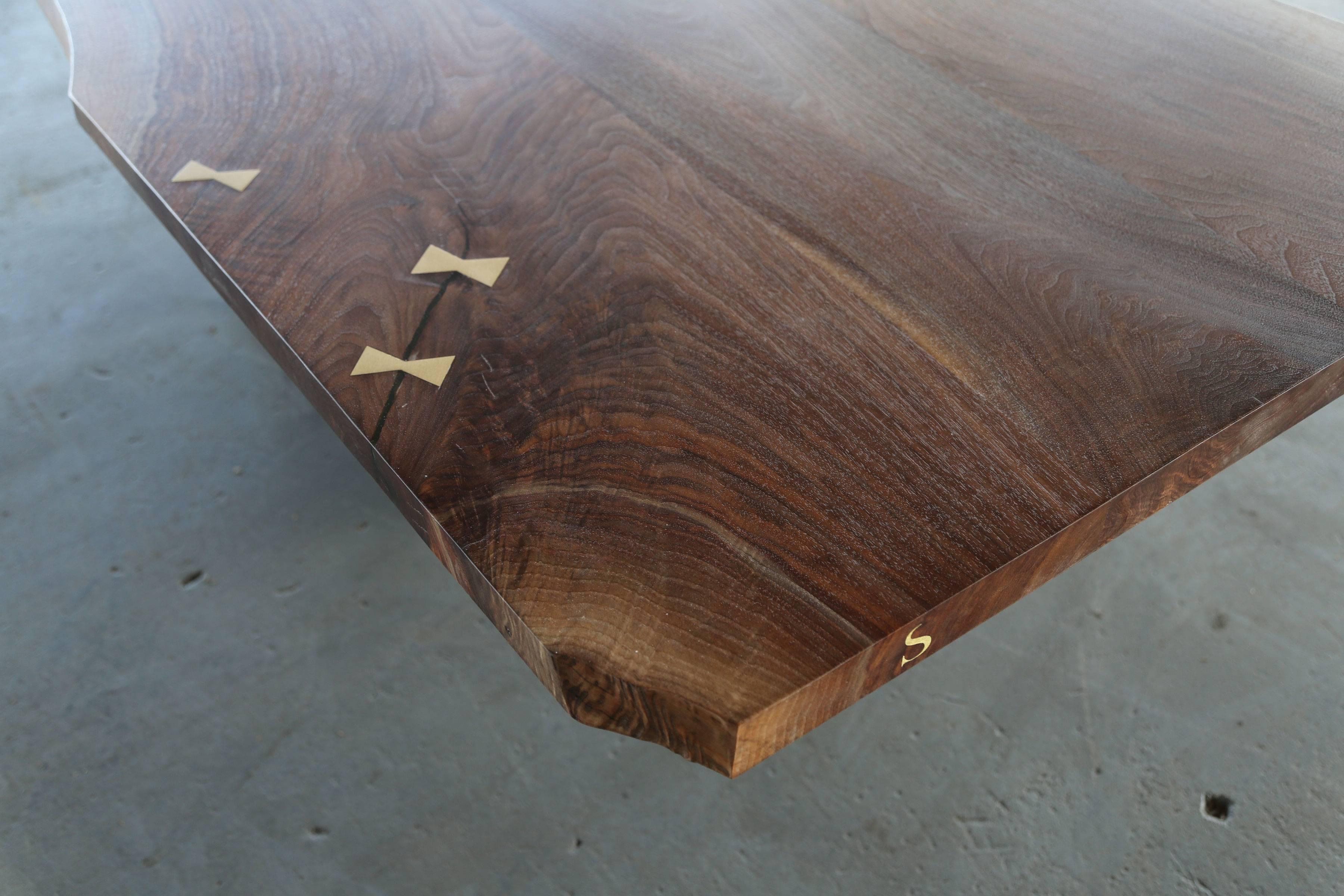 Signature Live Edge Table, Walnut Hardwood and Blackened Steel Canted ...