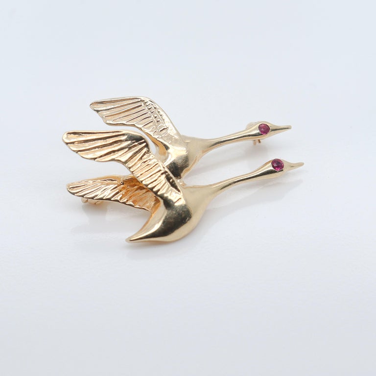 Signed 14k Gold and Amethyst 'Geese in Flight' Brooch or Pin For Sale ...