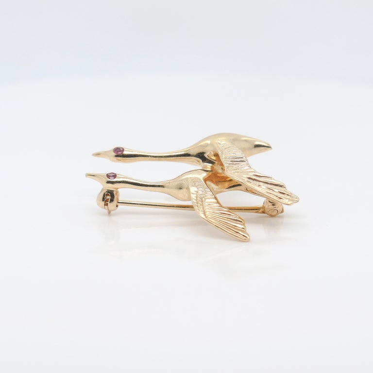 Signed 14k Gold and Amethyst 'Geese in Flight' Brooch or Pin For Sale ...