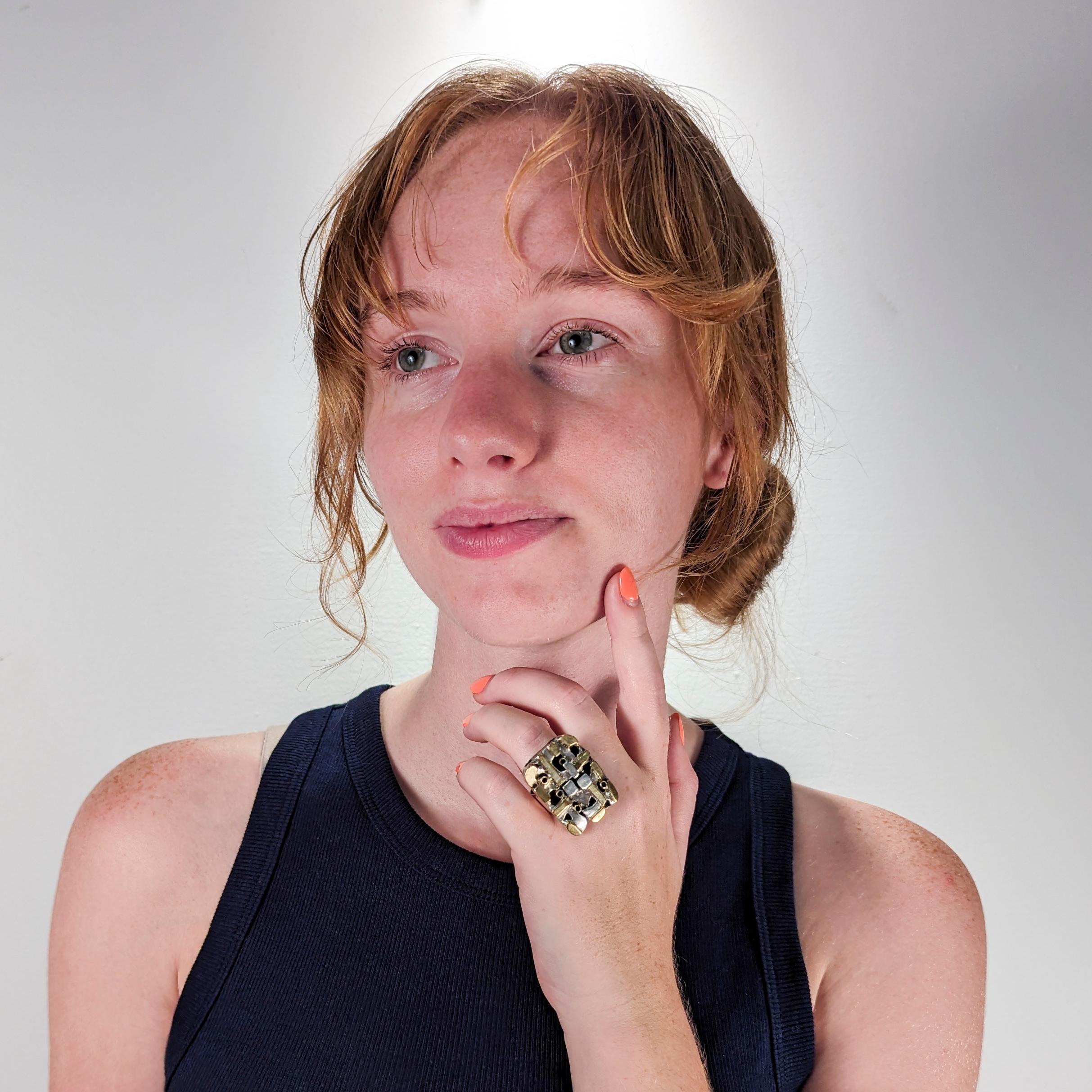 Signed 1970's Modernist 14k Gold and Sterling Silver Cocktail Ring by ...