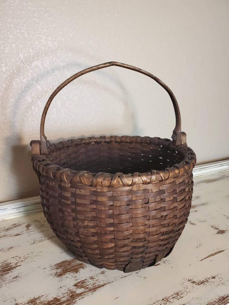 Signed 19th Century American Bentwood Stave Woven Gathering Basket For ...