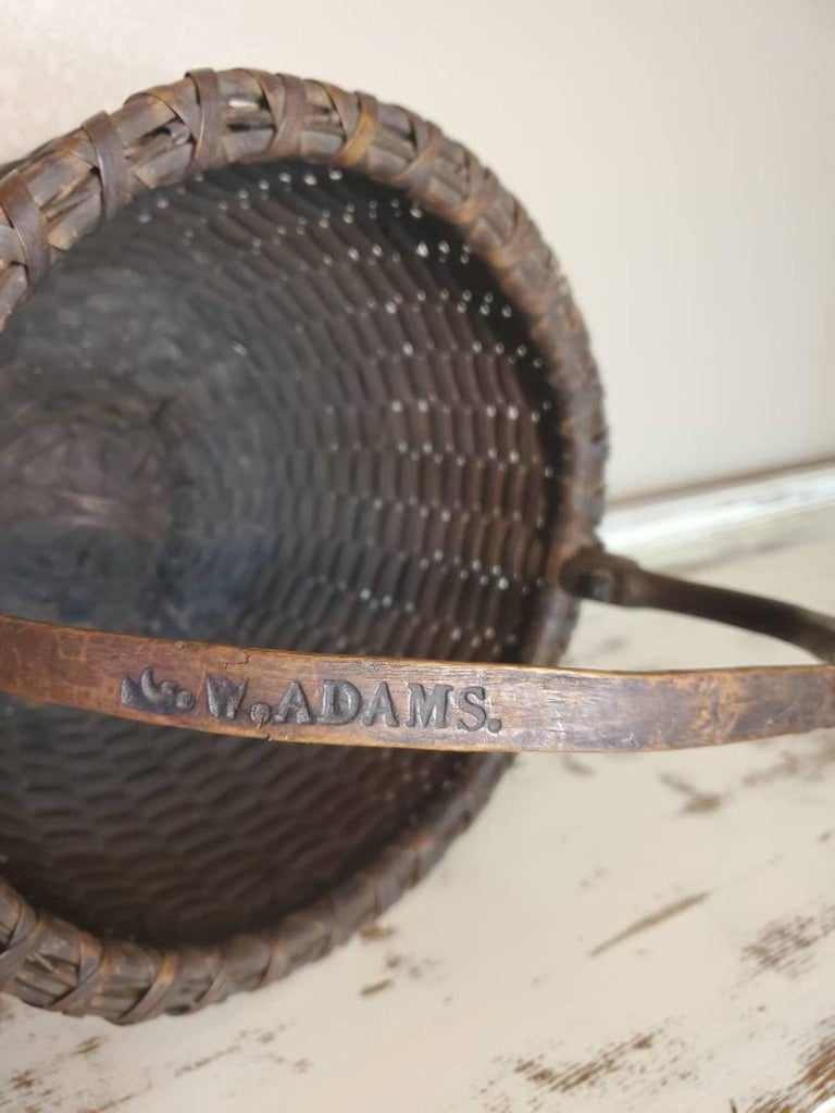 Signed 19th Century American Bentwood Stave Woven Gathering Basket For ...