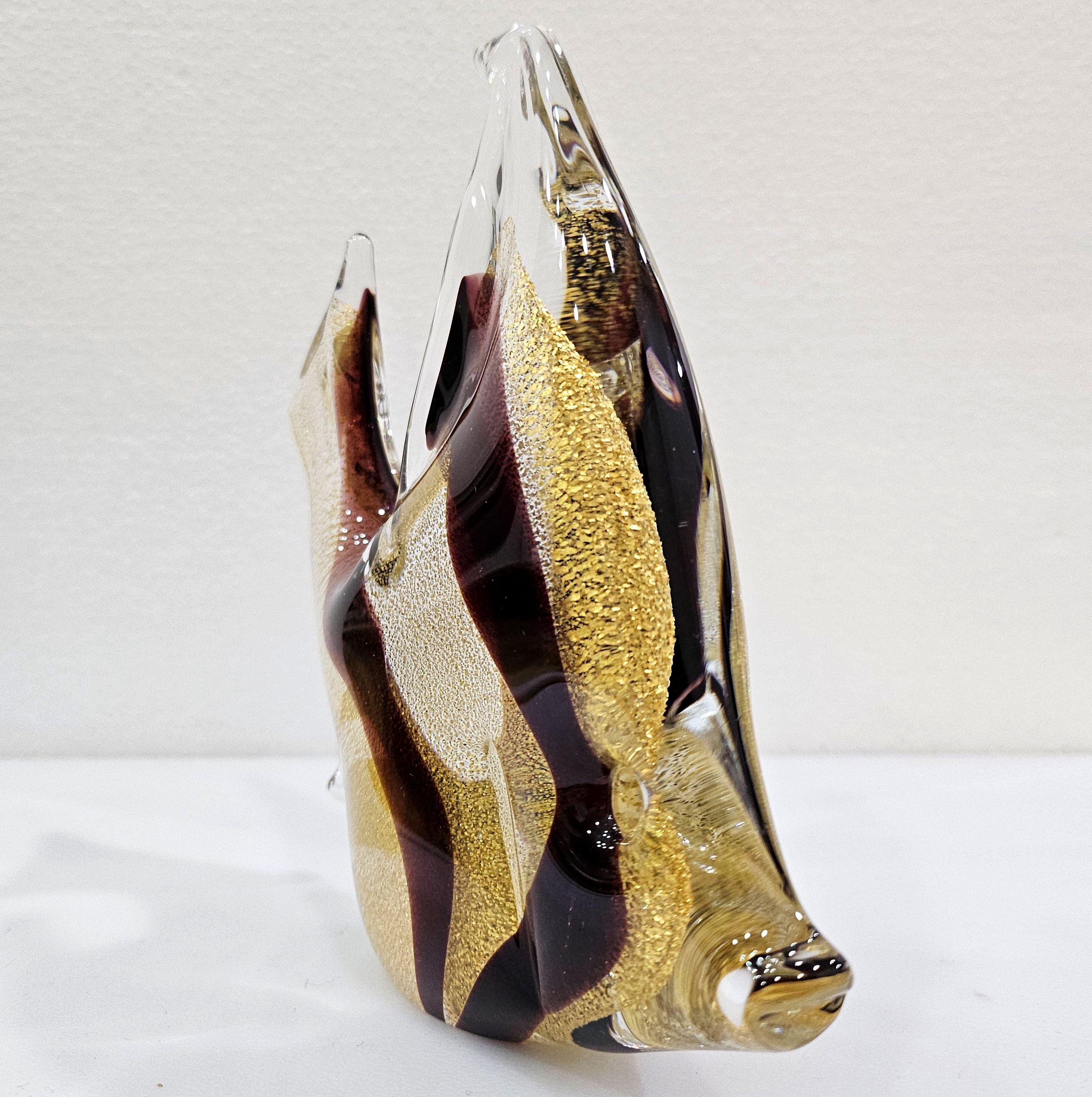 Signed, 24k gold infused, Glass Fish Sculpture by Josef Marcolin ...