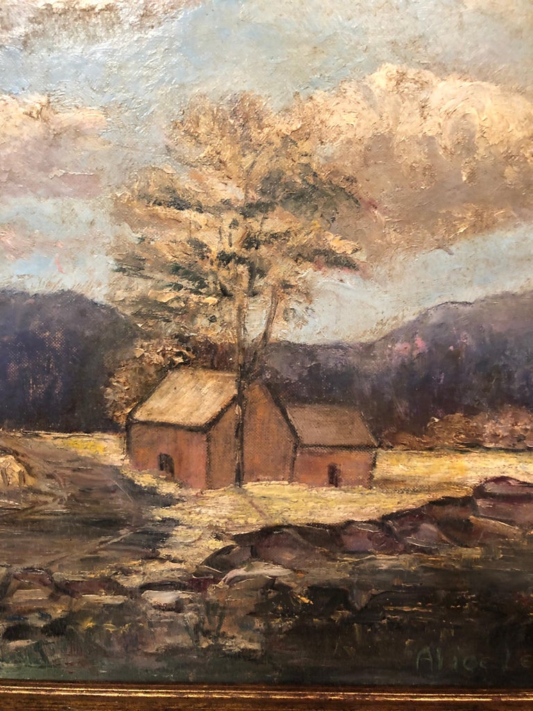 Signed Alice LeFevre Oil on Board of Pastoral New England For Sale at ...