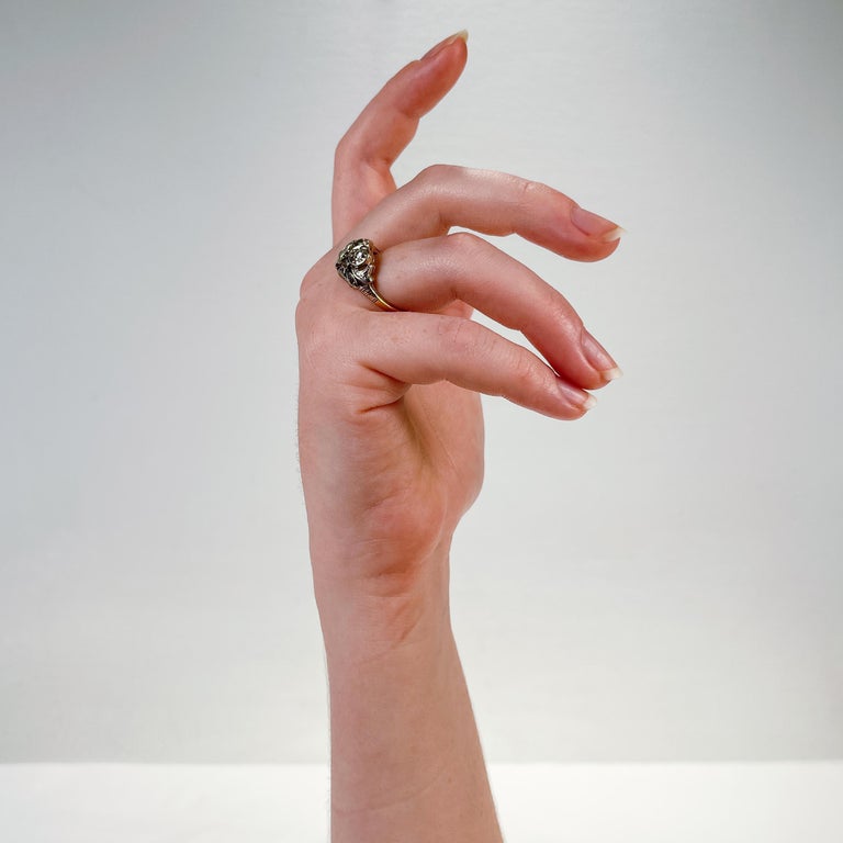 Signed Antique Art Deco 14K Gold and Diamond Three Stone Cocktail Ring ...