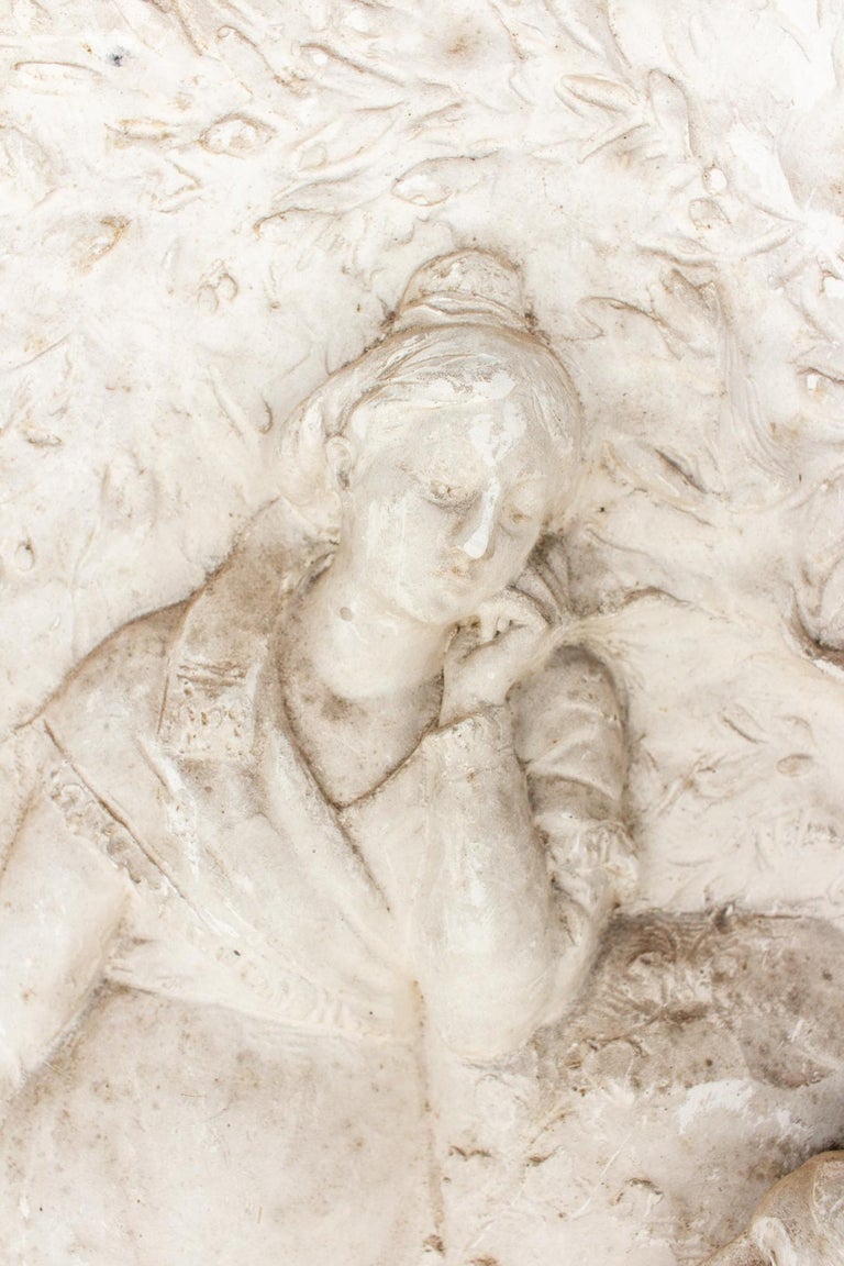 Signed Antique French Plaster Relief with Garden Scene and Three ...