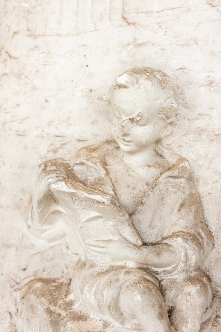 Signed Antique French Plaster Relief with Garden Scene and Three ...