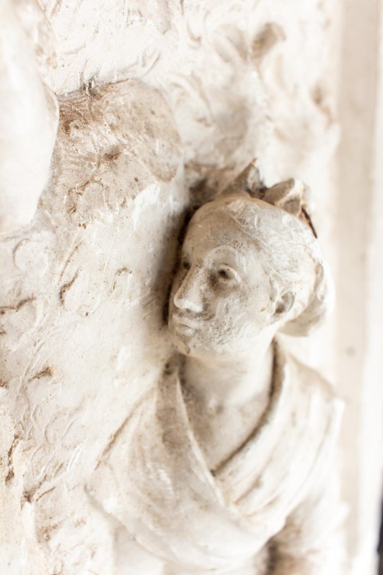 Signed Antique French Plaster Relief with Garden Scene and Three ...