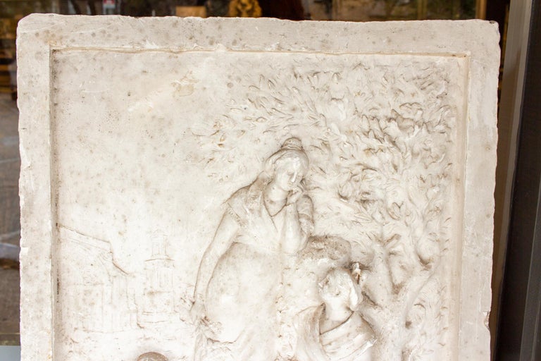 Signed Antique French Plaster Relief with Garden Scene and Three ...