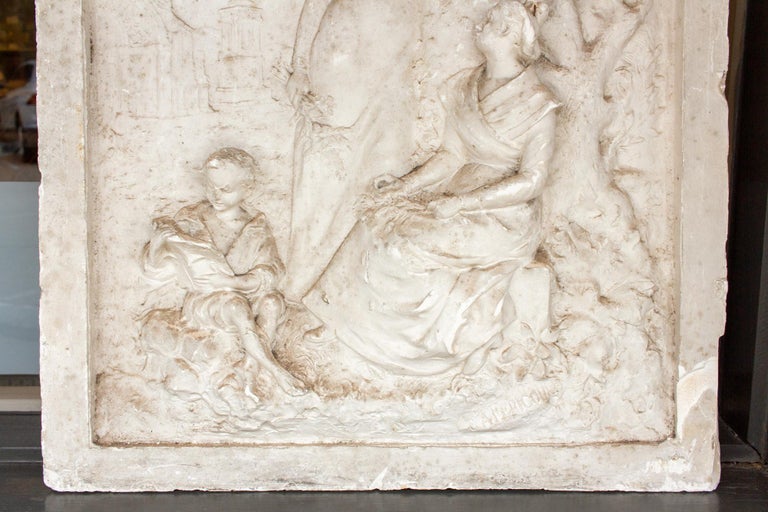 Signed Antique French Plaster Relief with Garden Scene and Three ...