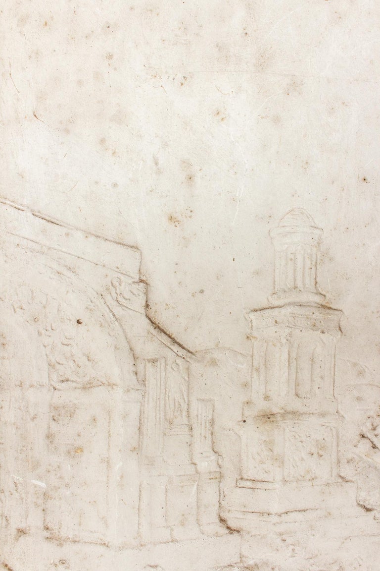 Signed Antique French Plaster Relief with Garden Scene and Three ...