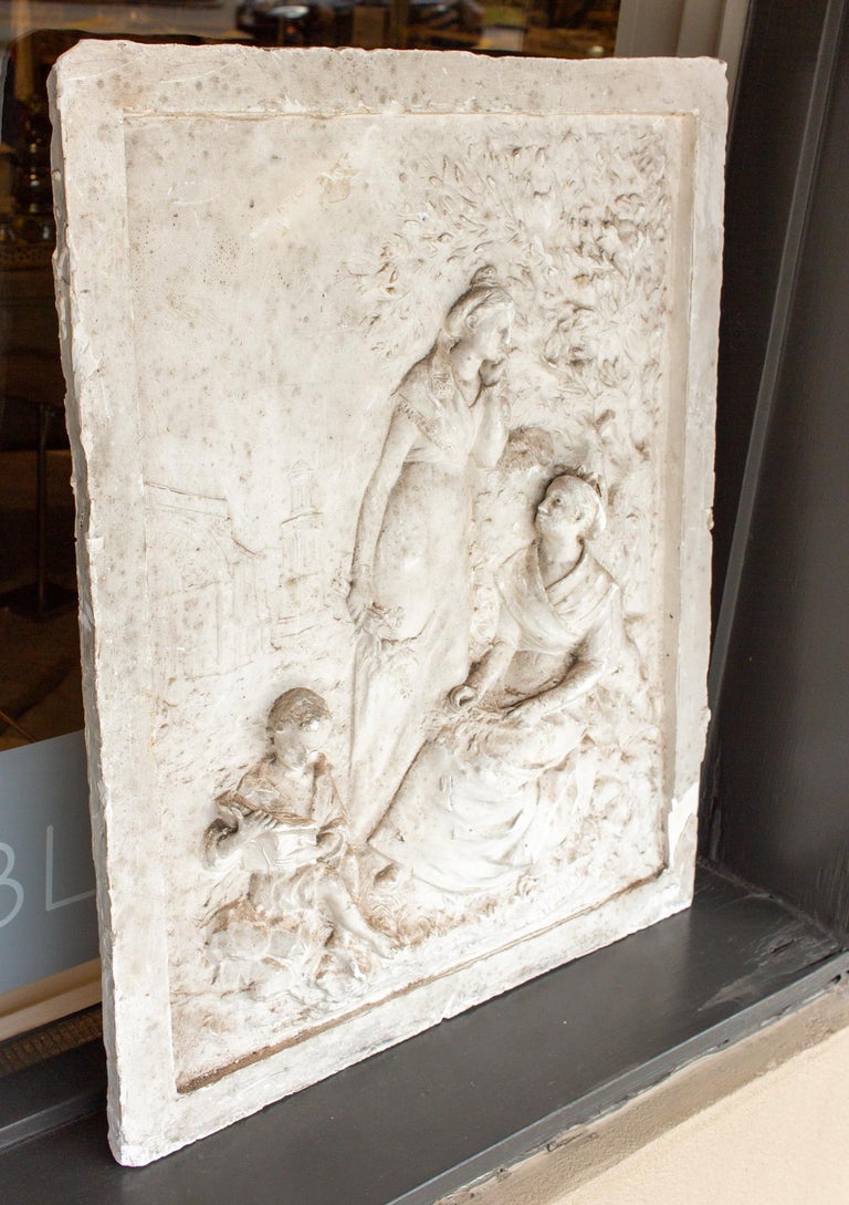 Signed Antique French Plaster Relief with Garden Scene and Three ...
