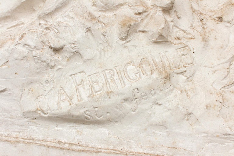 Signed Antique French Plaster Relief with Garden Scene and Three ...