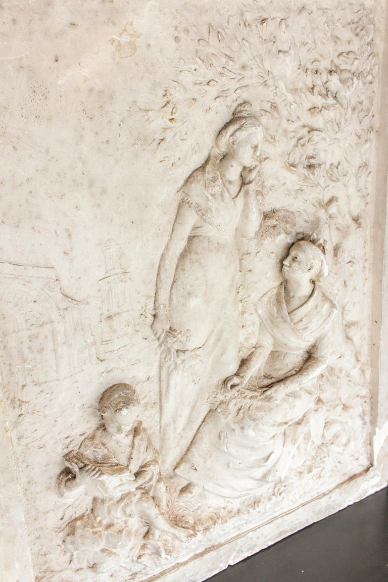 Signed Antique French Plaster Relief with Garden Scene and Three ...