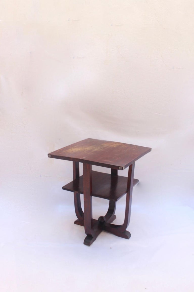 Art Deco Square Pine Wood 2-Tiered European Side Table, 1930s For Sale ...