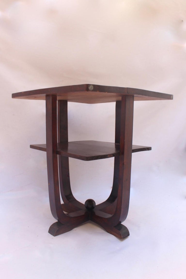 Art Deco Square Pine Wood 2-Tiered European Side Table, 1930s For Sale ...