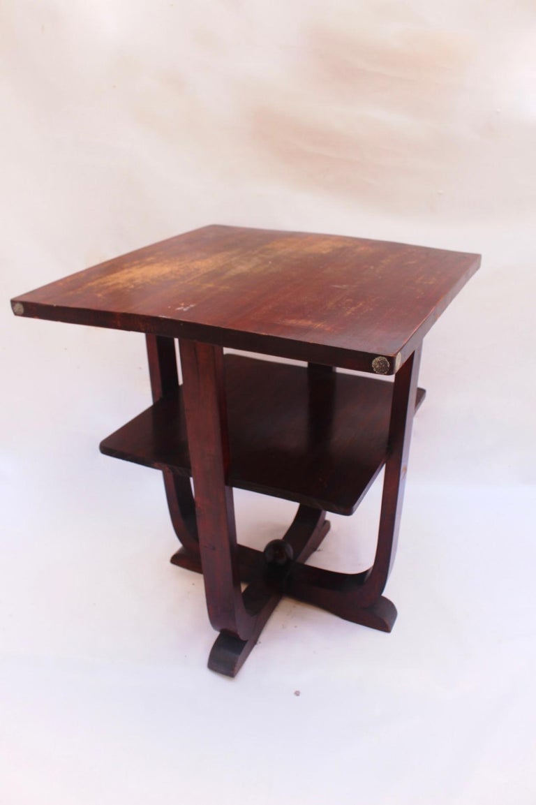 Art Deco Square Pine Wood 2-Tiered European Side Table, 1930s For Sale ...