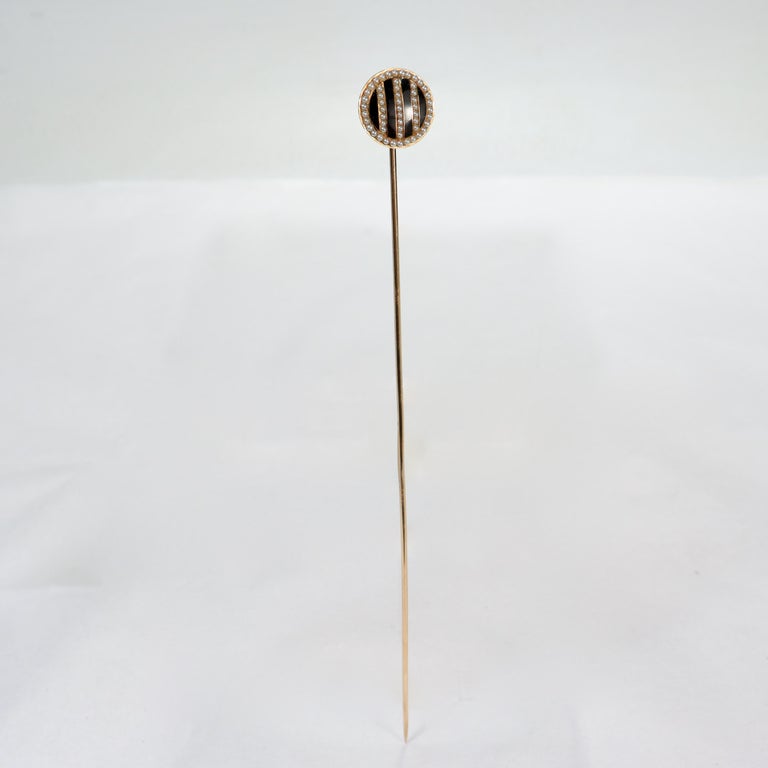 Signed Art Deco Riker Bros. 14k Gold, Enamel and Seed Pearl Hat Pin For ...