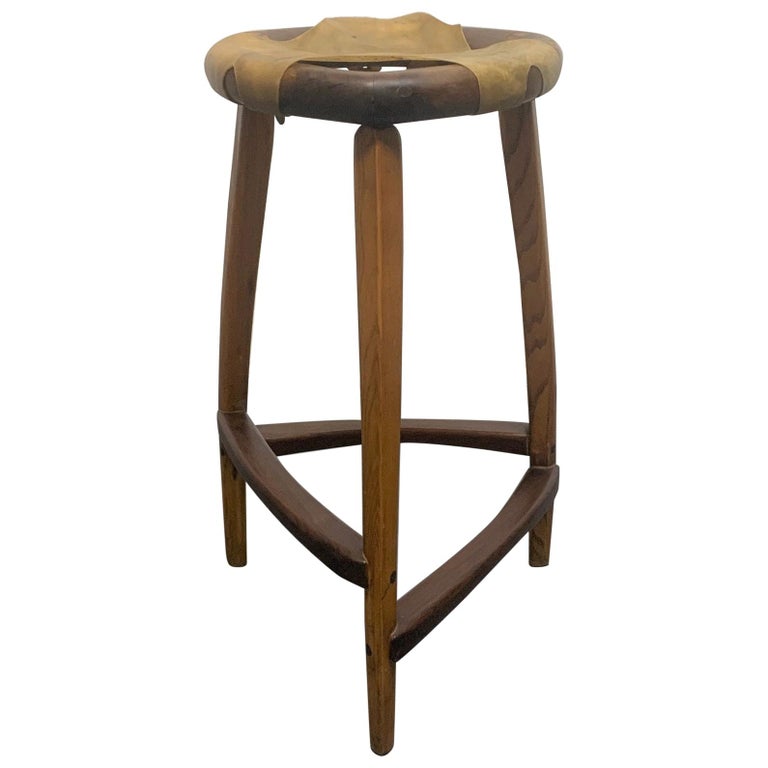 Signed Arthur Espenet Carpenter Rawhide Stool For Sale at 1stDibs