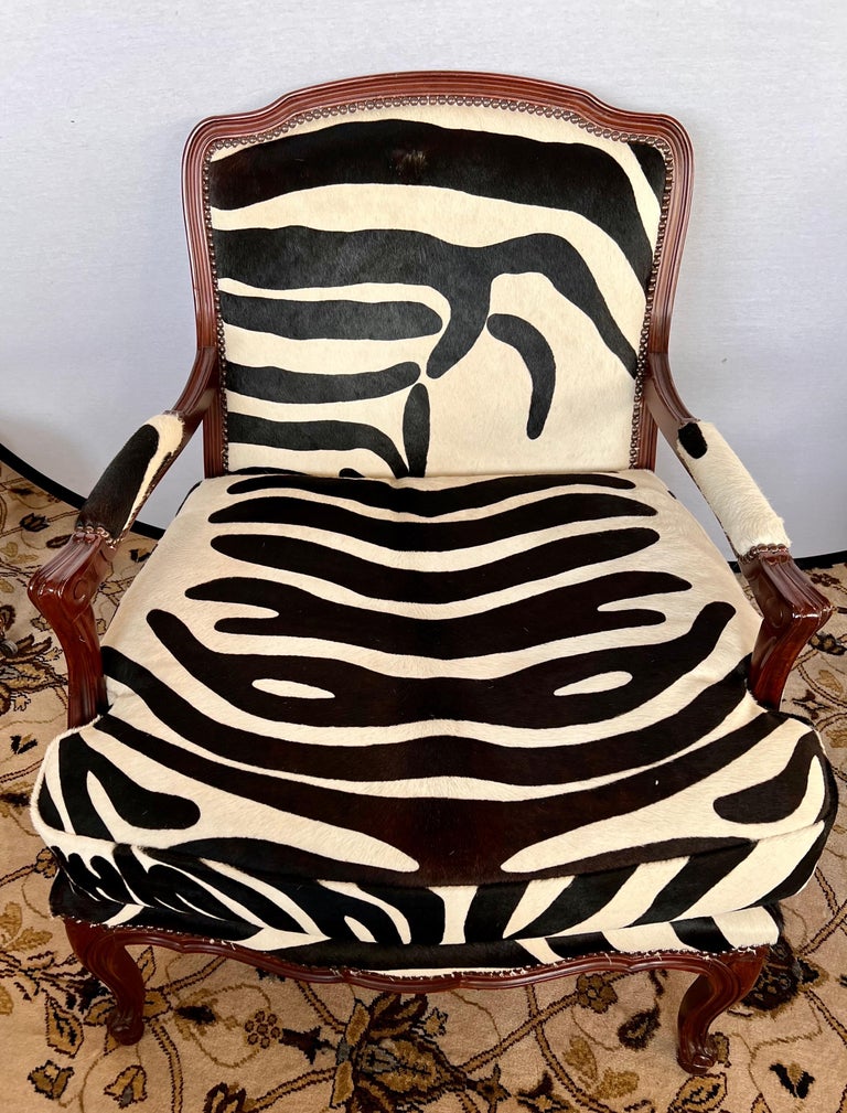 Baker Furniture Mahogany Bergere Chair Newly Upholstered in Calfskin ...