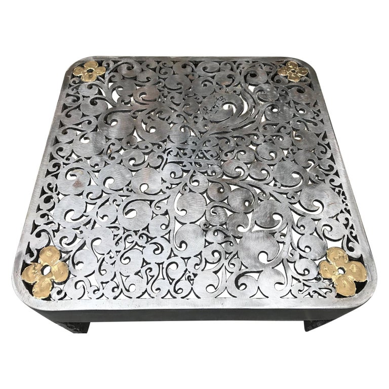 Signed Brutalist Cut Steel Coffee Table For Sale at 1stDibs