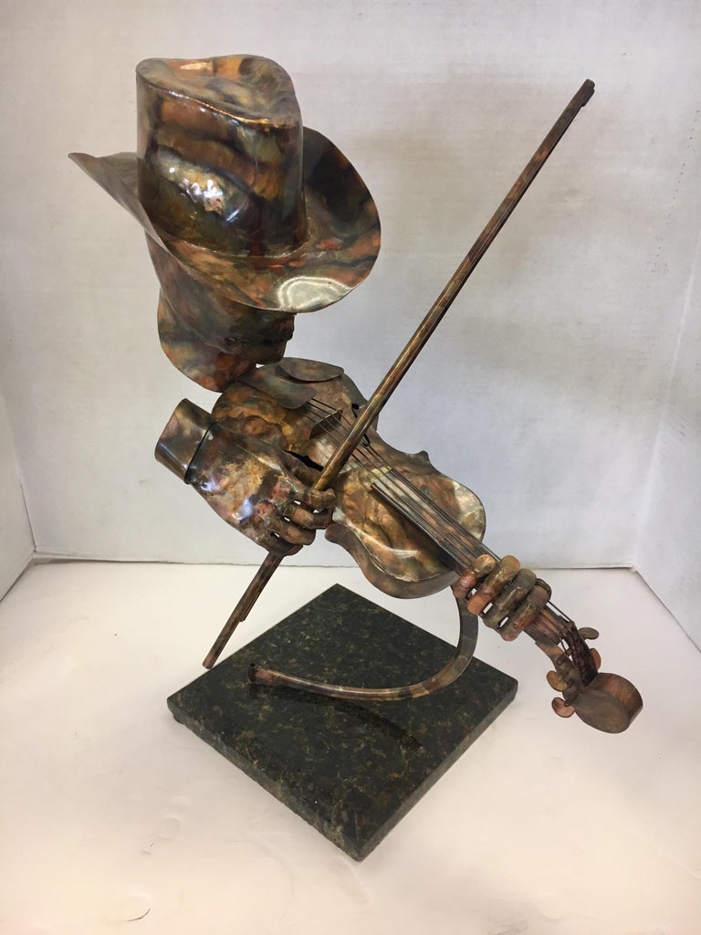Signed Brutalist Style Metal Sculpture Joseph Q. Music Figure Marble ...