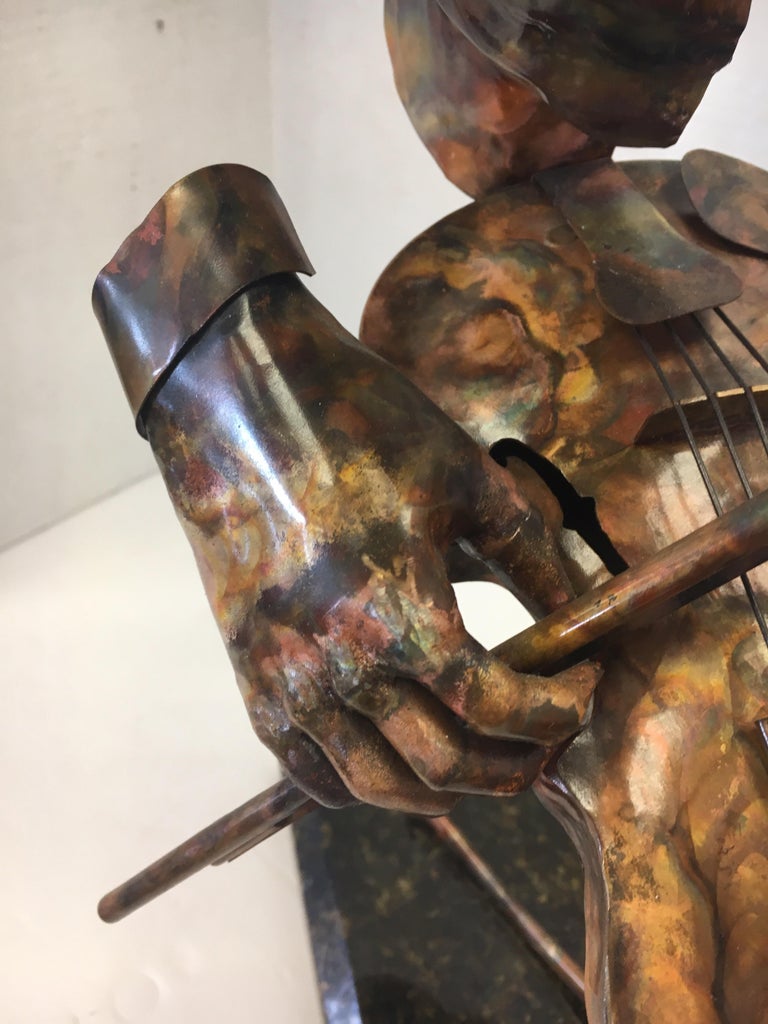 Signed Brutalist Style Metal Sculpture Joseph Q. Music Figure Marble ...
