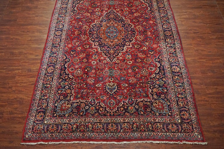 Signed Burgundy Persian Mashad Rug, circa 1900 For Sale at 1stDibs