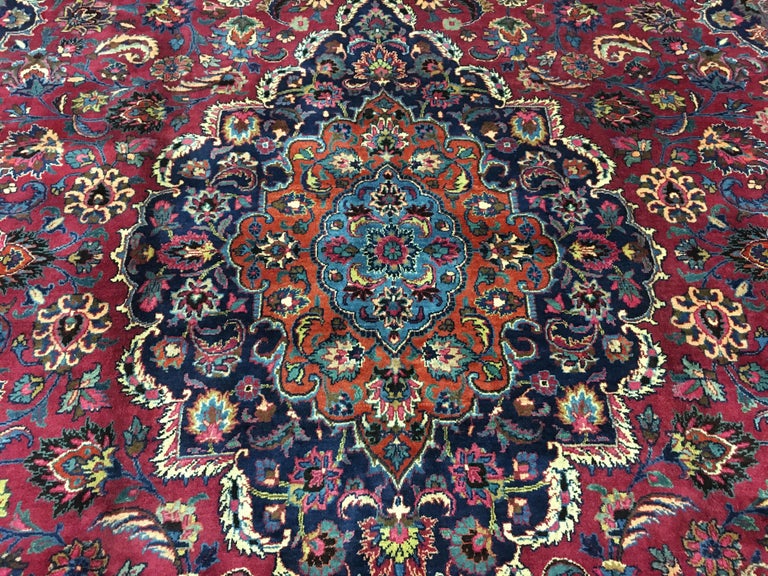 Signed Burgundy Persian Mashad Rug, circa 1900 For Sale at 1stDibs