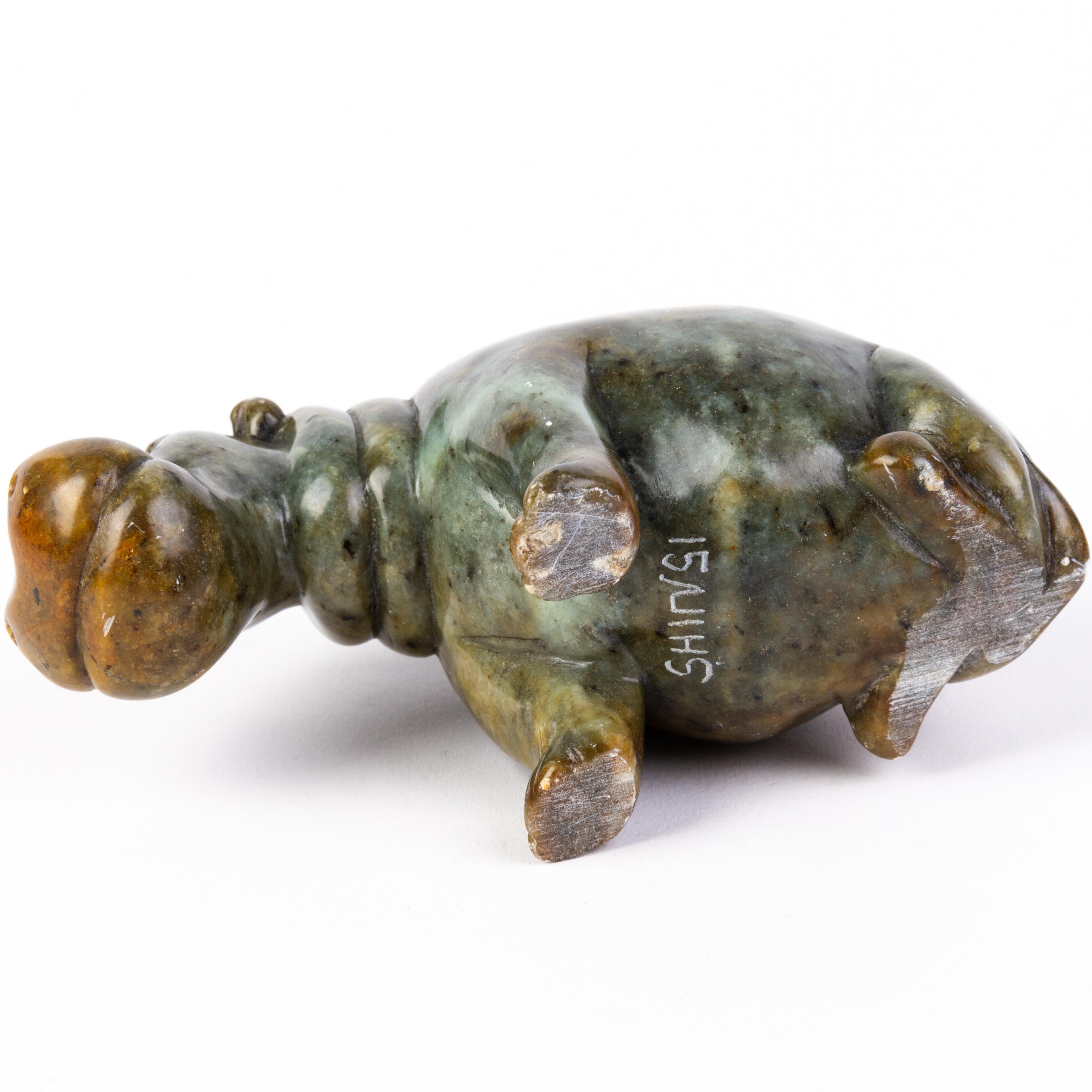 Signed Carved Hardstone African Seated Hippo Sculpture For Sale at 1stDibs