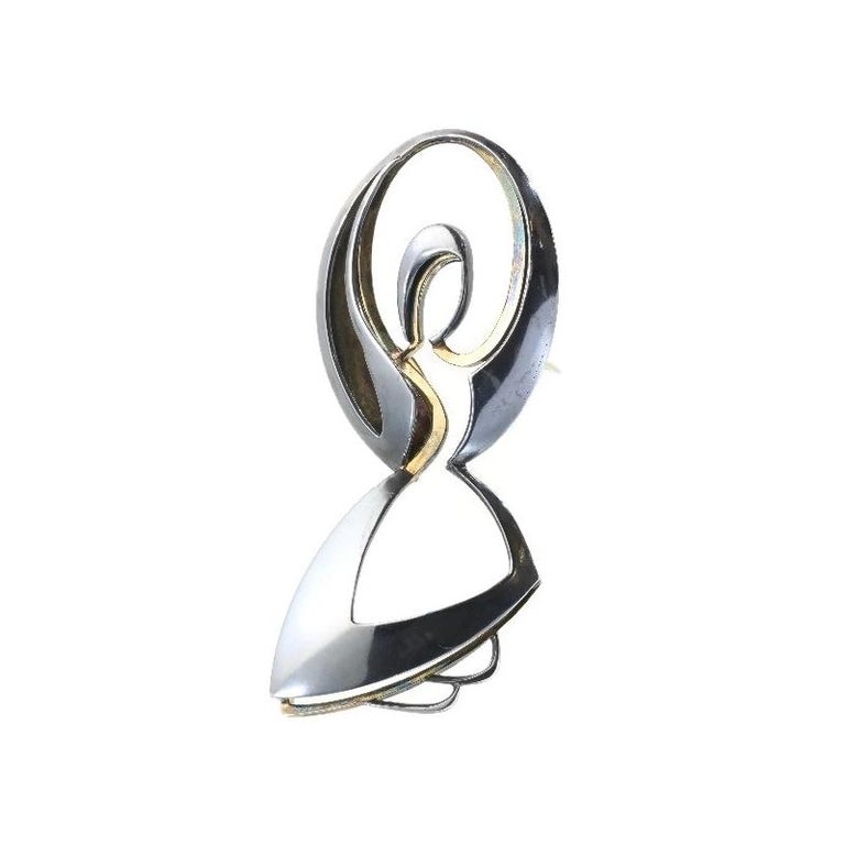 Signed Chris Steenbergen Rope Jumping Woman Silver Gold Artist Brooch, 1950s For Sale at 1stDibs