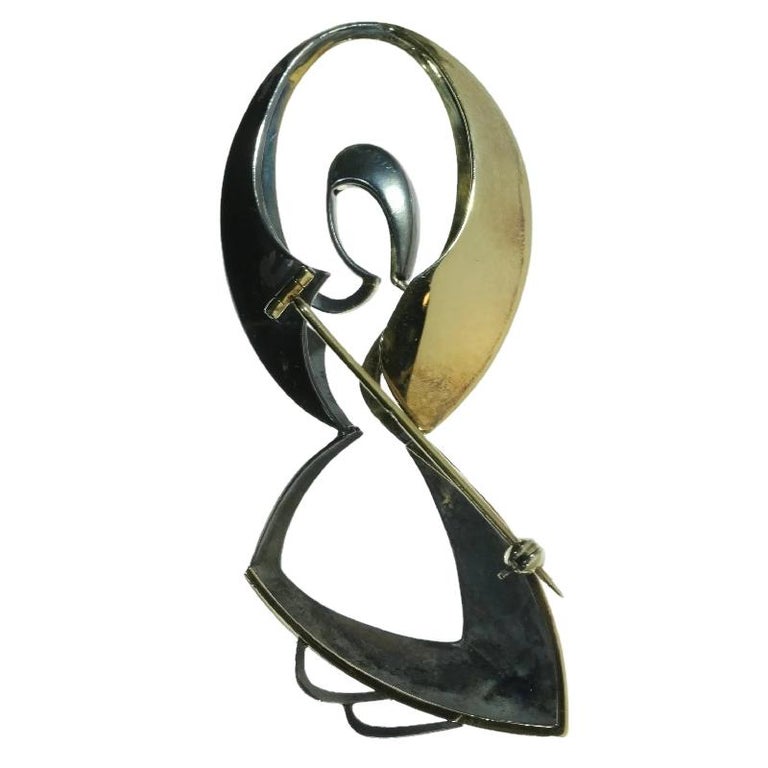 Signed Chris Steenbergen Rope Jumping Woman Silver Gold Artist Brooch, 1950s For Sale at 1stDibs