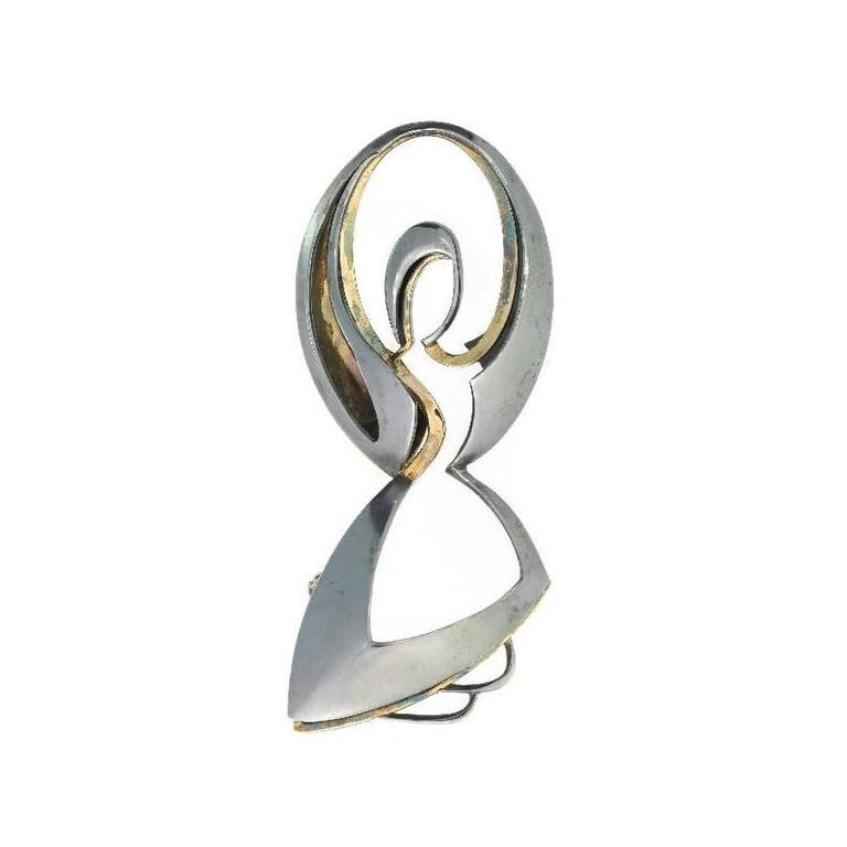 Signed Chris Steenbergen Rope Jumping Woman Silver Gold Artist Brooch, 1950s For Sale at 1stDibs