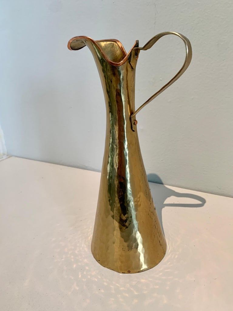 Signed Copper and Brass Pitcher with Handle For Sale at 1stDibs