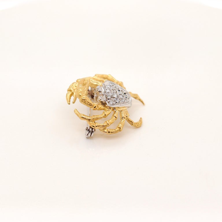 Signed Damiani 18k Gold and Diamond Crab Shaped Brooch or Pin For Sale ...