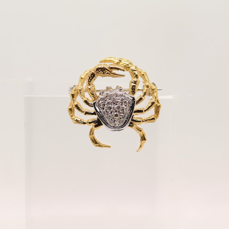 Signed Damiani 18k Gold and Diamond Crab Shaped Brooch or Pin For Sale ...