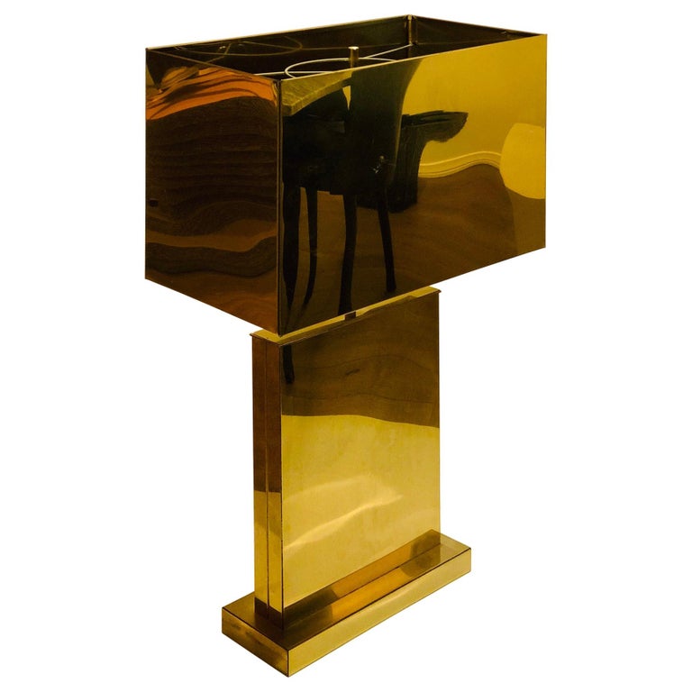 Signed and Dated C. Jere Architectural Brass Table Lamp with Brass ...