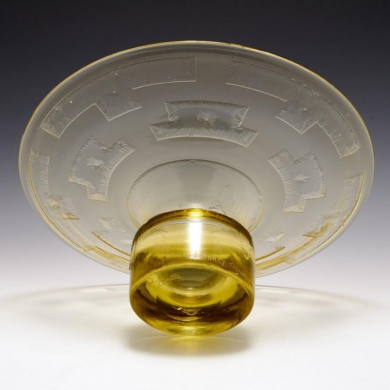 Signed Daum Nancy Art Deco Citrine Glass Coupe c1930 For Sale at 1stDibs