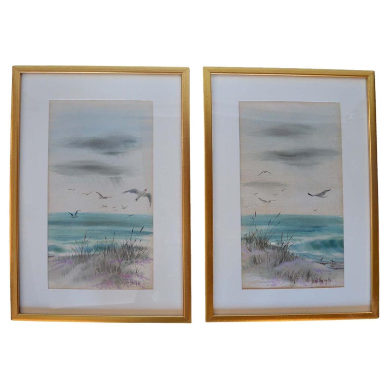 Signed David Norton Diptych Watercolor Painting on Canvas For Sale at ...
