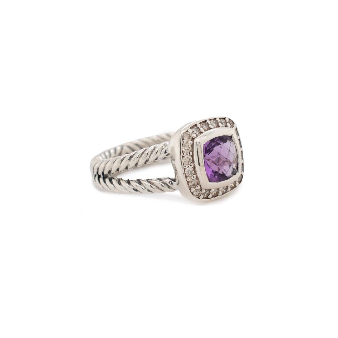 Signed David Yurman Petite Albion Sterling Silver Amethyst Diamond ...
