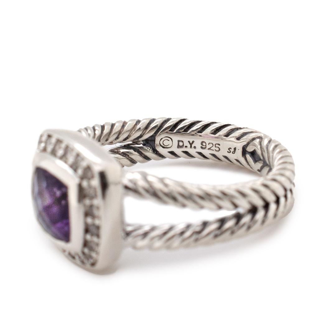 Signed David Yurman Petite Albion Sterling Silver Amethyst Diamond ...