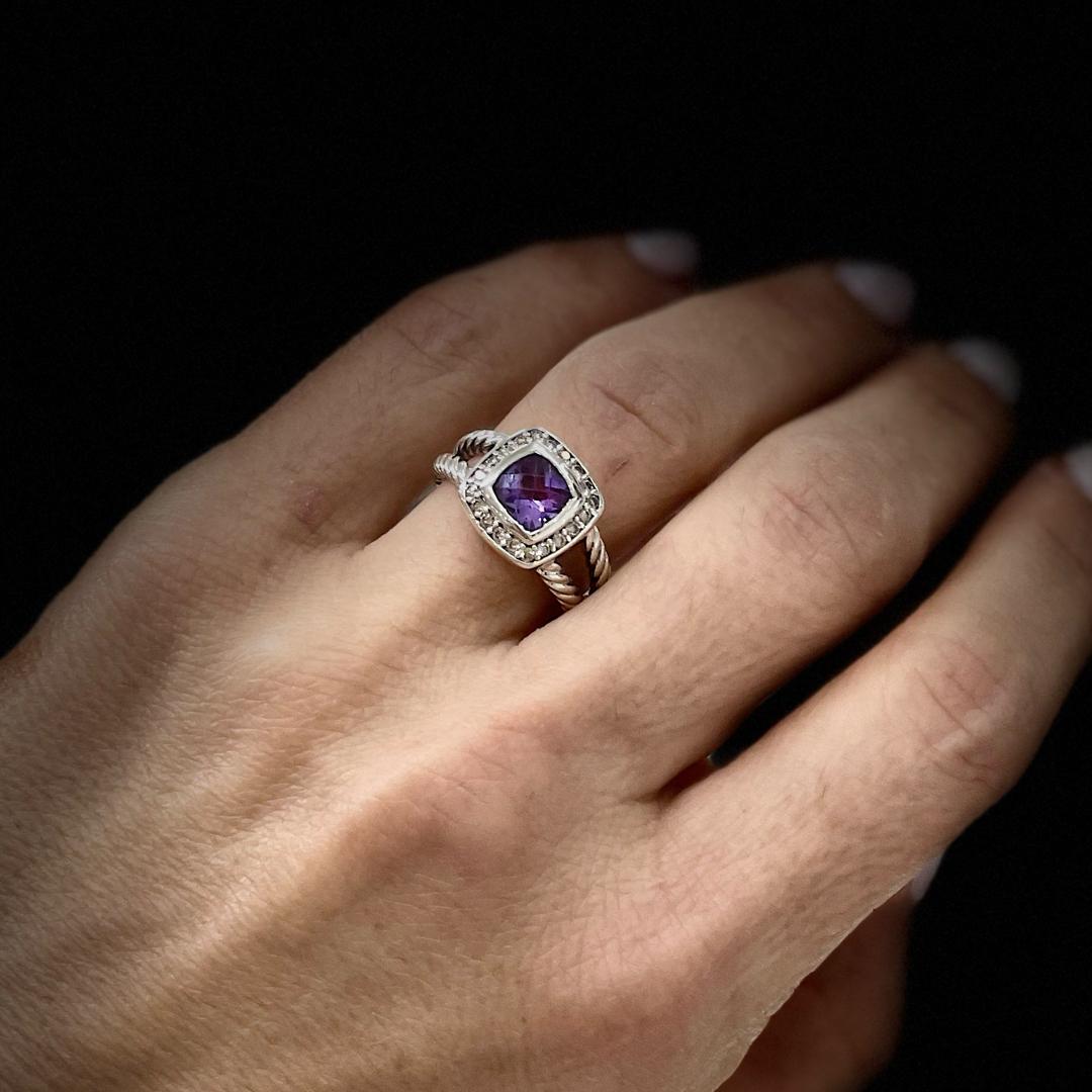 Signed David Yurman Petite Albion Sterling Silver Amethyst Diamond ...