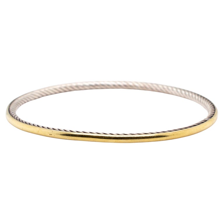 Signed David Yurman Two Tone 18K Yellow Gold and Silver Cable Bangle ...