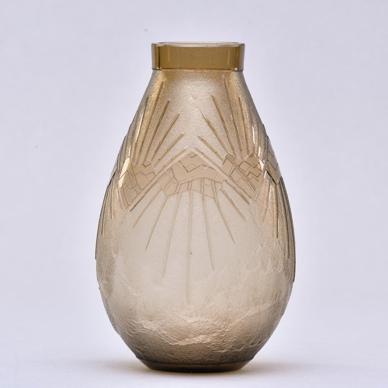 Signed Deco Era Schneider Acid Etched Taupe Colour Vase For Sale at 1stDibs