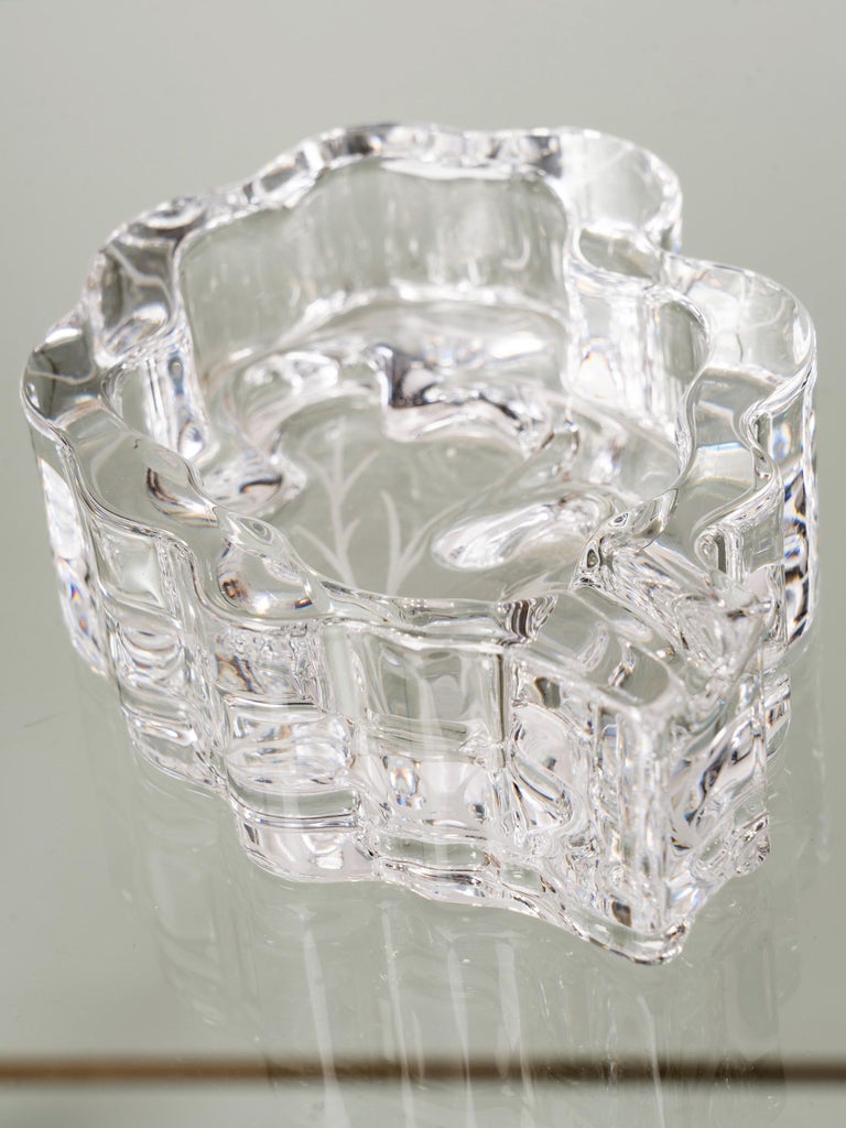 Signed Decorative Leaf Shaped Daum Crystal Vide-Poches, France, 1970's ...