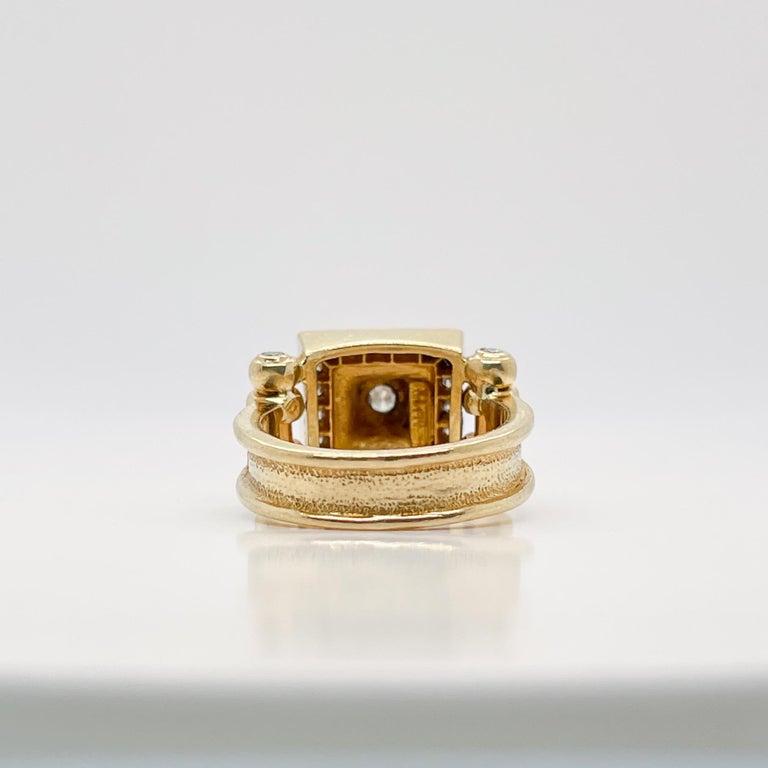 Signed Designer 18 Karat Gold and Diamond Signet Style Ring For Sale at ...