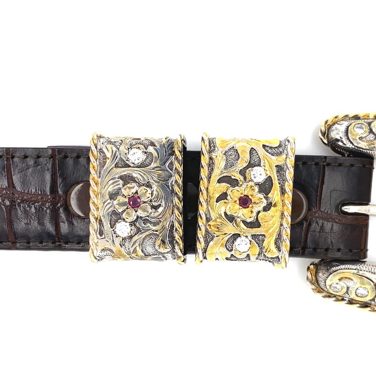 Signed Designer Bohlin Diamond and Ruby Custom Buckle and Alligator ...
