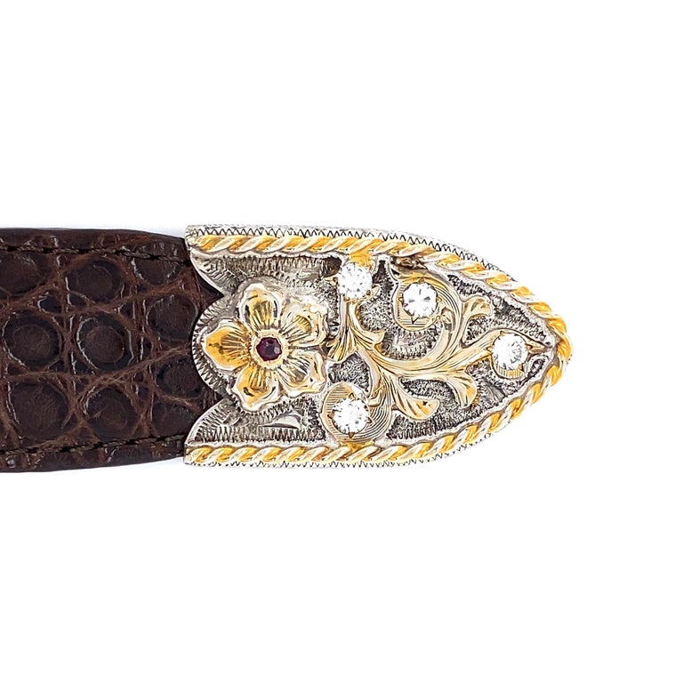 Signed Designer Bohlin Diamond and Ruby Custom Buckle and Alligator ...