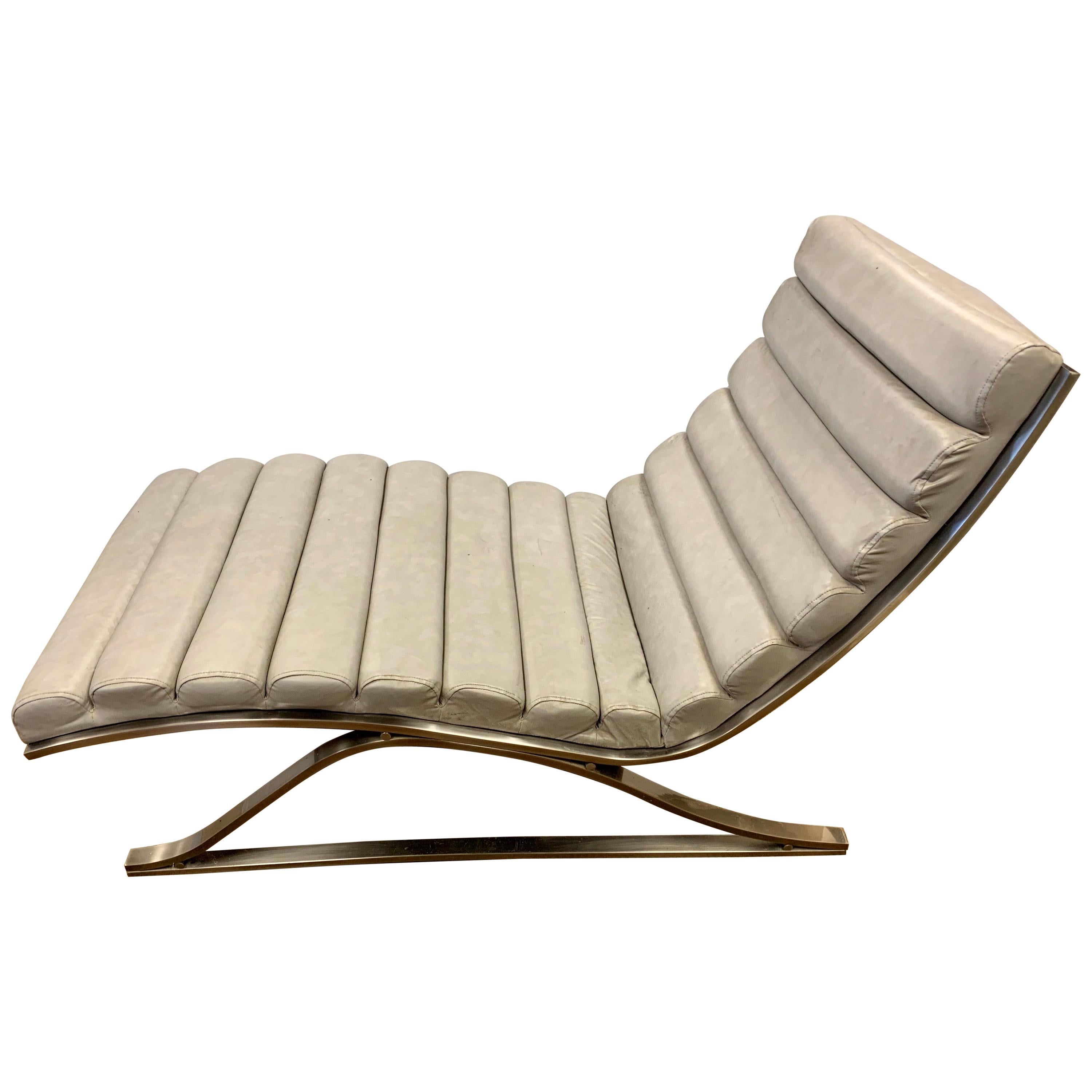 Signed DIA Design Institute America Leather Channel Back Chaise at ...